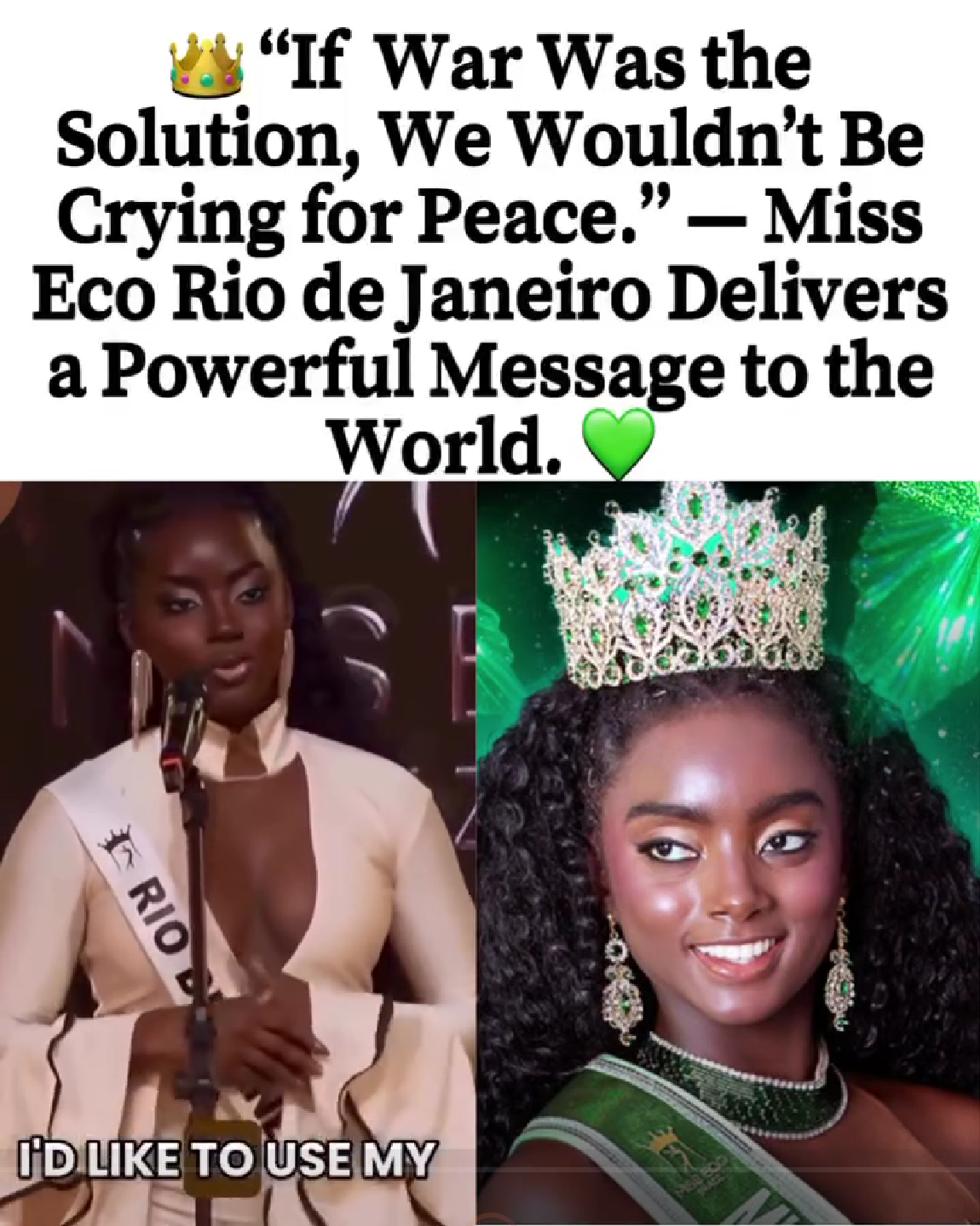 "If War Was the Solution, We Wouldn't Be Crying for Peace." — Miss Eco ...