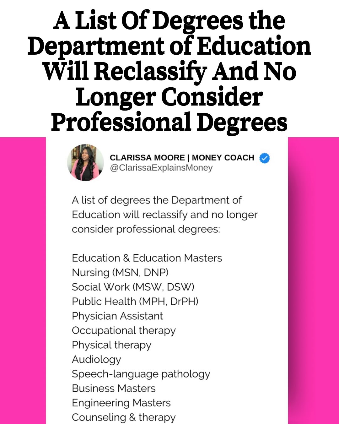 A List Of Degrees the Department of Education Will Reclassify And No ...